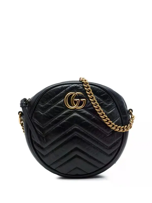 Gucci 2016-2026 Mini Gg Marmont Matelasse Calfskin Round Crossbody Bag - Black