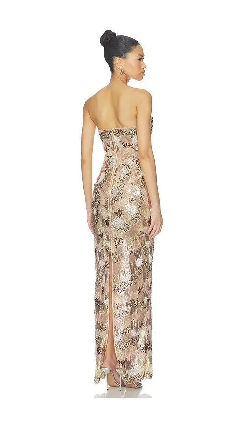 BRONX BANCO Strapless Embellished Maxi Dress In Neutral