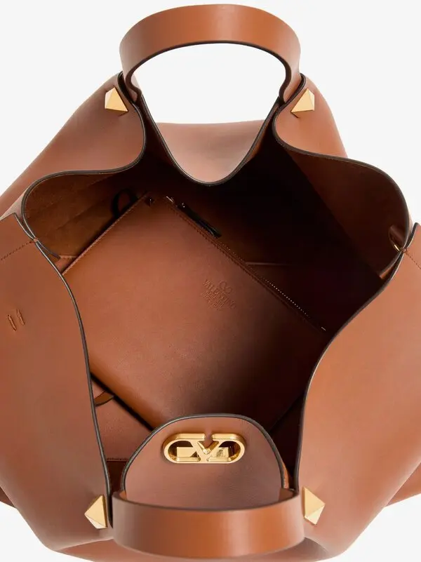 Valentino Garavani Vlogo Signature Leather Tote Bag - Brown