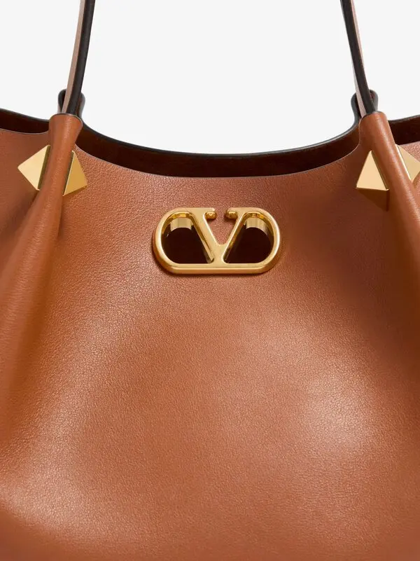 Valentino Garavani Vlogo Signature Leather Tote Bag - Brown