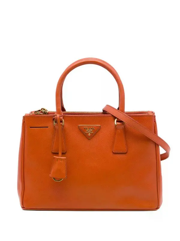 Prada 2013-2026 Small Saffiano Lux Galleria Double Zip Satchel - Orange
