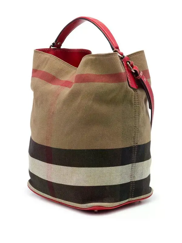 Burberry 2000-2017 Medium Mega Check Canvas Ashby Bucket Bag Satchel