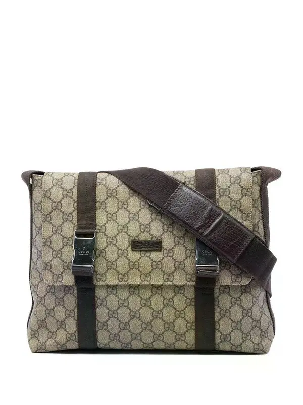 Gucci 2000-2015 Large Gg Supreme Double Buckle Flap Messenger Bag Crossbody Bag