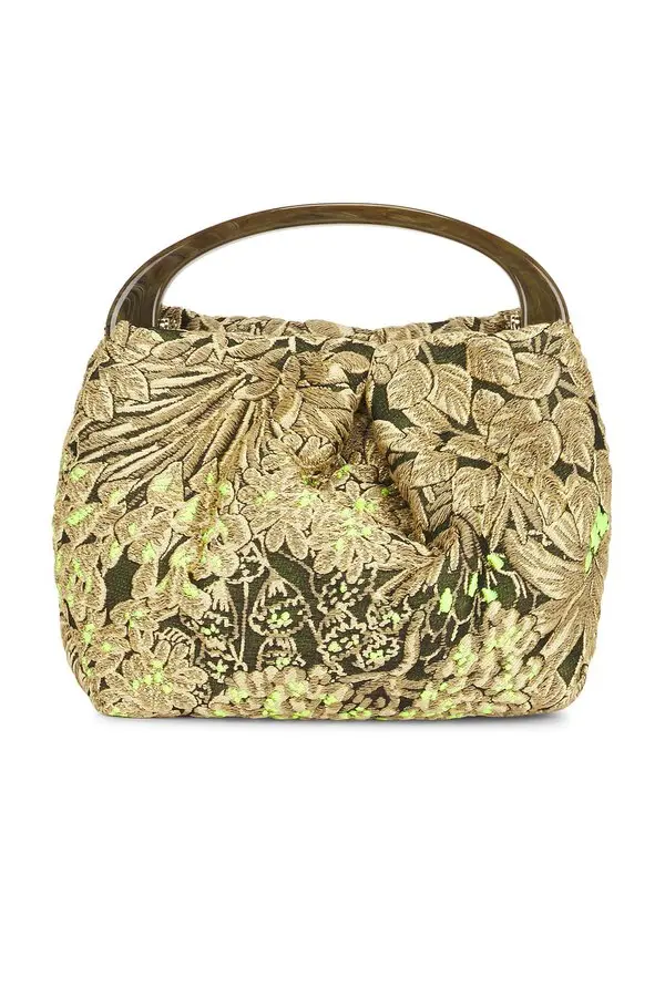 Dries Van Noten Small Resin Handle Fold And Crossbody Bag In Metallic Gold