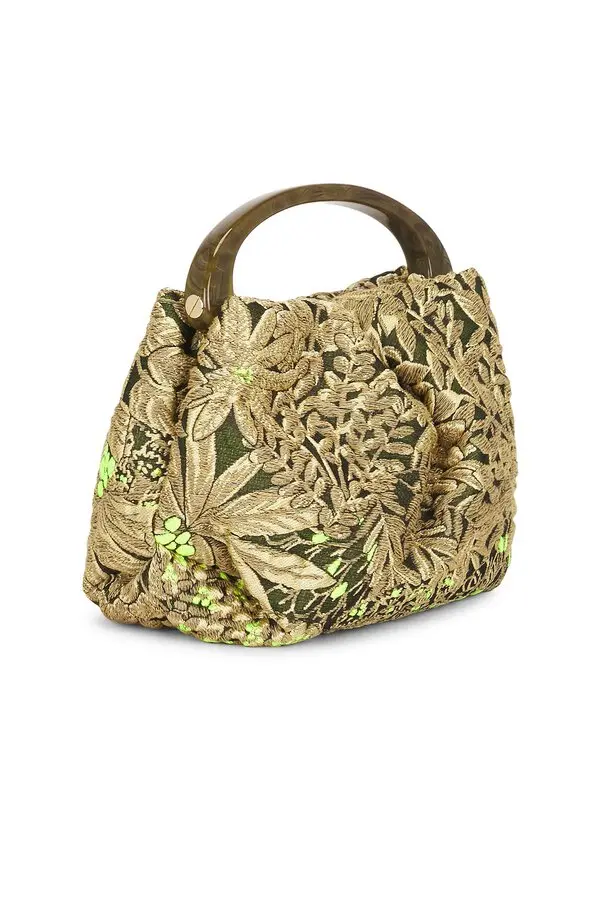 Dries Van Noten Small Resin Handle Fold And Crossbody Bag In Metallic Gold
