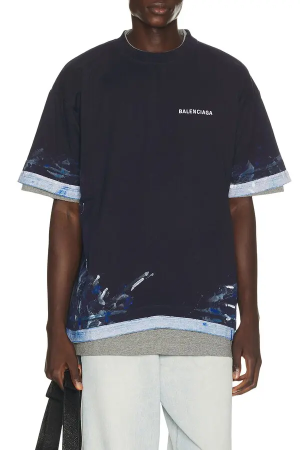 Balenciaga Layered Tee Shirt In Blue