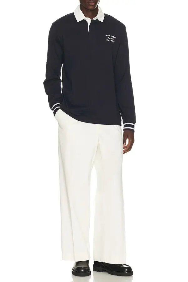 Drole De Monsieur Slogan Longsleeve Polo In Blue