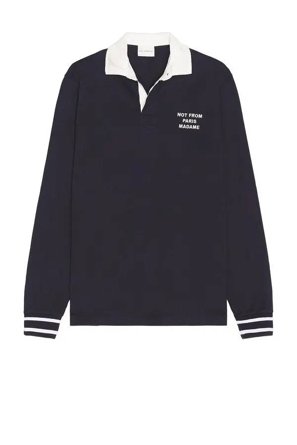 Drole De Monsieur Slogan Longsleeve Polo In Blue