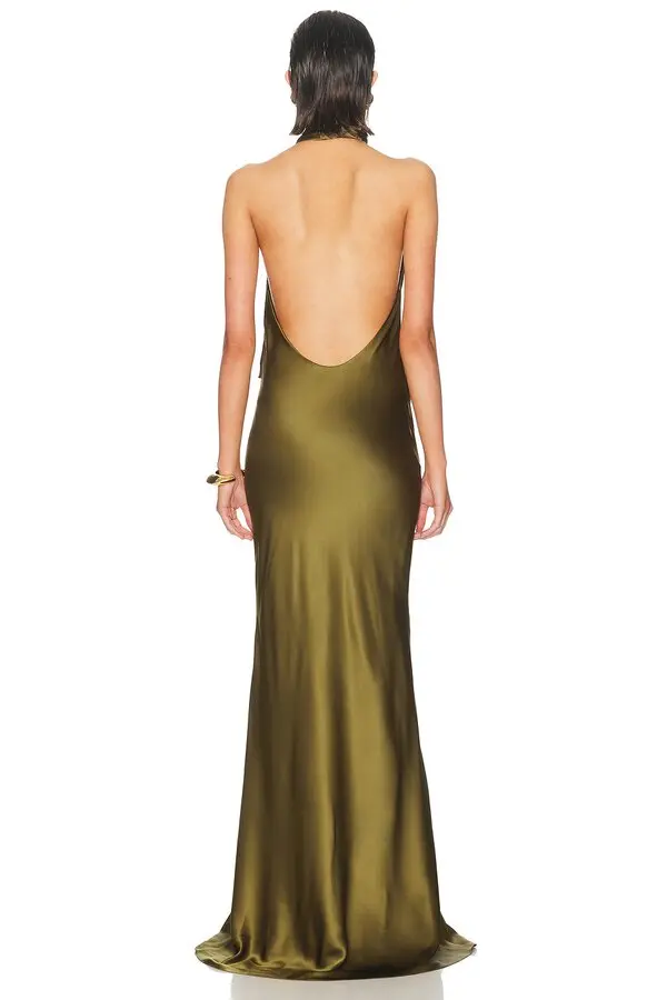 THE SEI Halter Drape Bias Gown In Green
