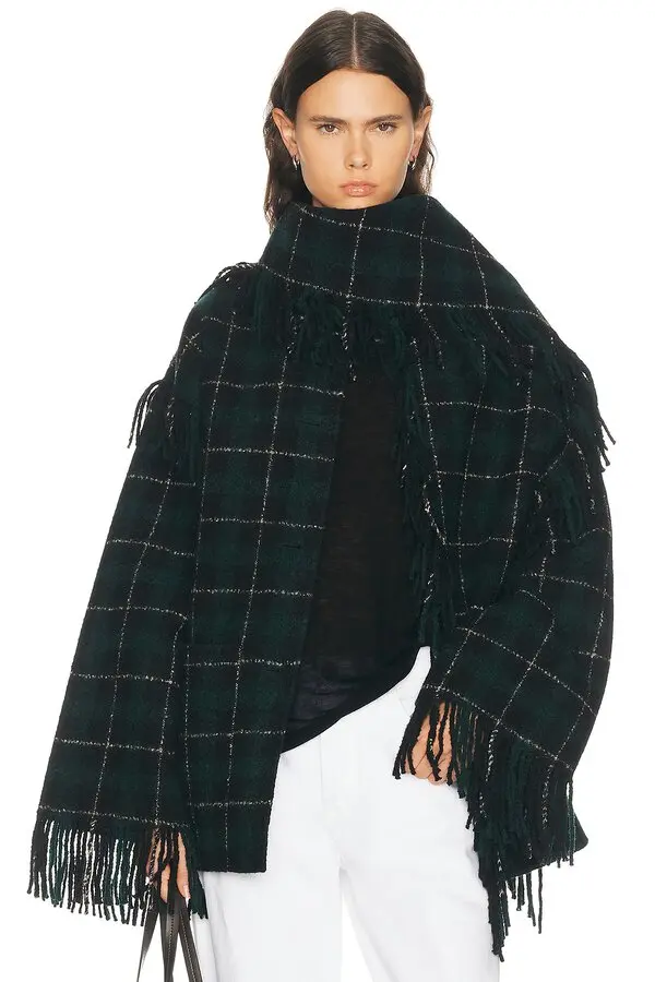 TOTEME Fringed Scarf Jacket In Green - Pine & Black