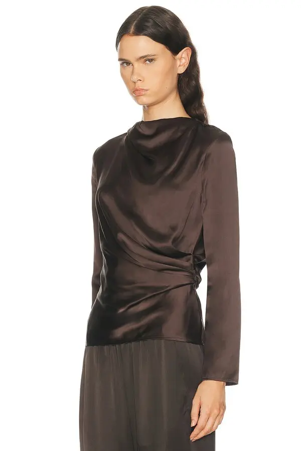Loulou De Saison Anya Draped Long Sleeve Top - Brown