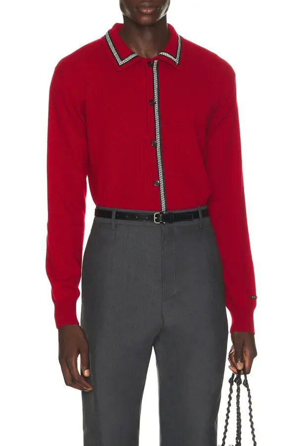 Marni Cardigan With Polo Cardigan In Red - Chilli