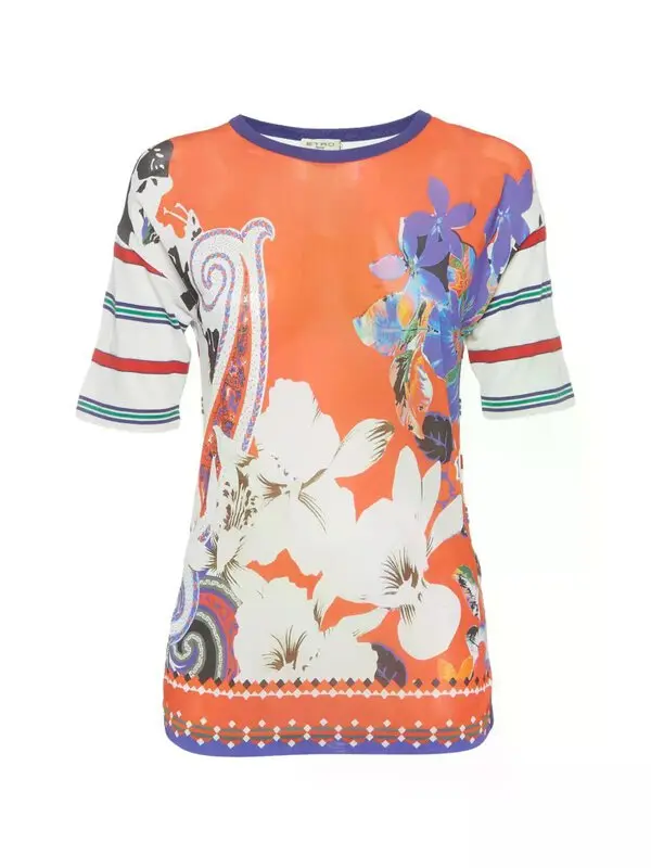 Etro Floral-printed Mesh Top - Orange