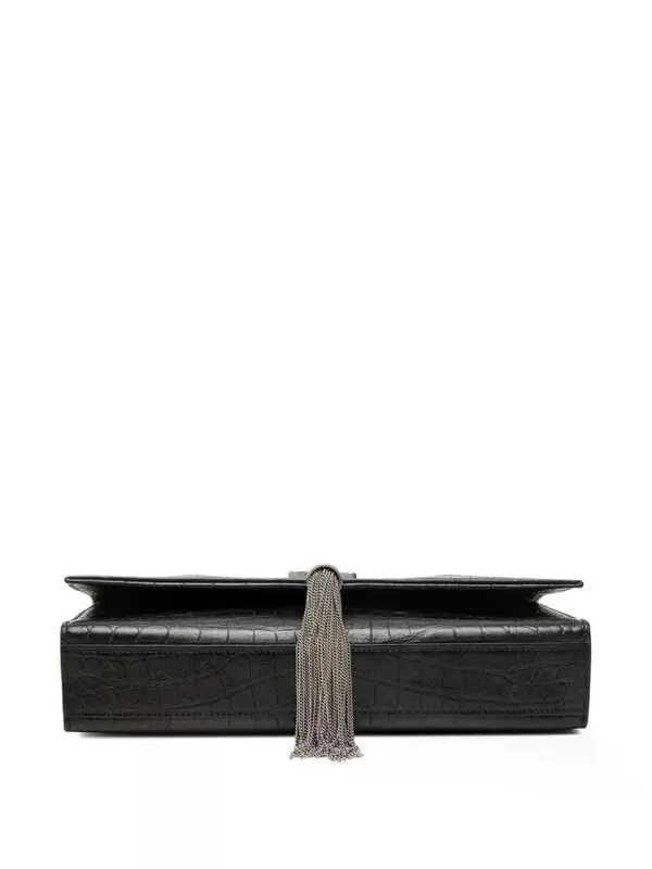 Saint Laurent 2016 Medium Croc Embossed Leather Monogram Kate Tassel Crossbody Bag