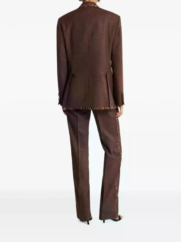 Etro Single-breasted Wool Jacket With Phessant Feathers And Micro Houndstooth Motif