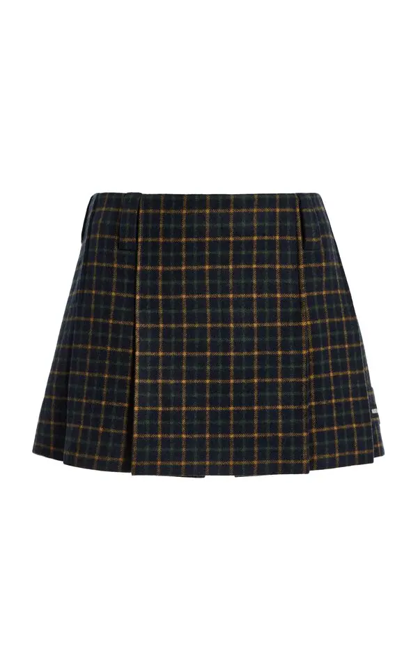 Miu Miu Pleated Checked Wool Mini Skirt - Multi