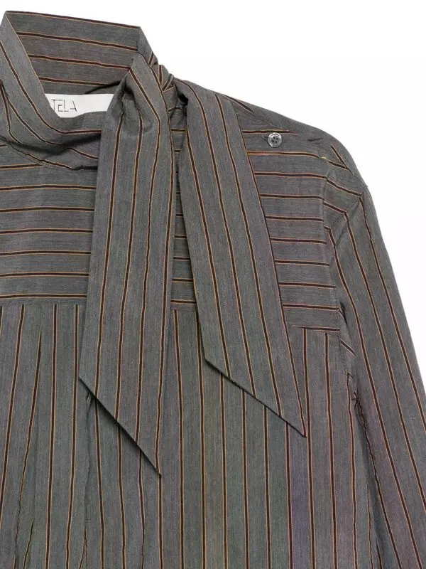 TELA Zafrina Pussy-bow Striped Blouse