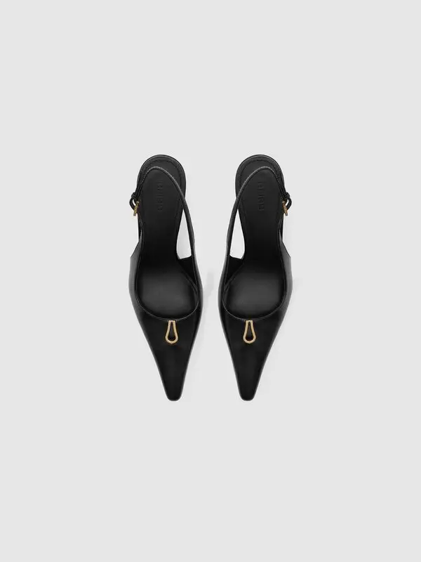 REISS Maya Leather Hardware-detail Mid-heel Court Shoes