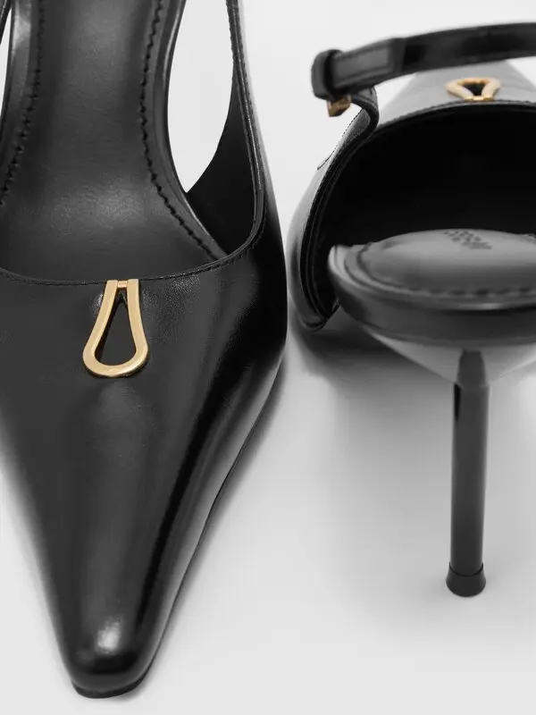 REISS Maya Leather Hardware-detail Mid-heel Court Shoes