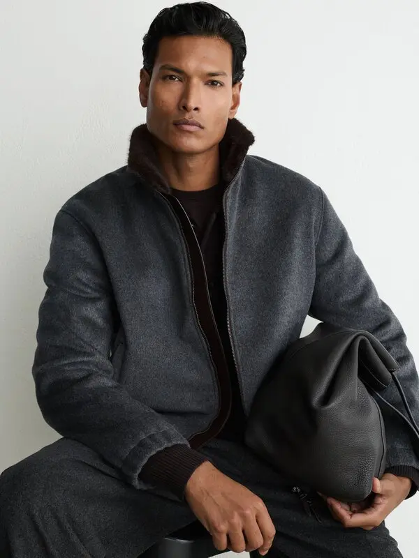 REISS Oscar Wool-blend Faux-fur Trim Funnel Jacket