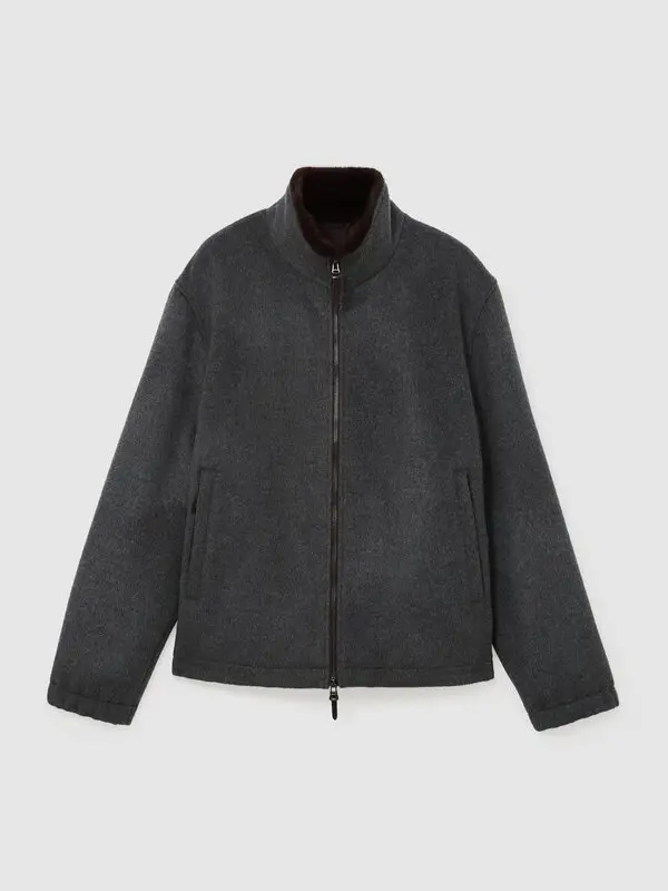 REISS Oscar Wool-blend Faux-fur Trim Funnel Jacket