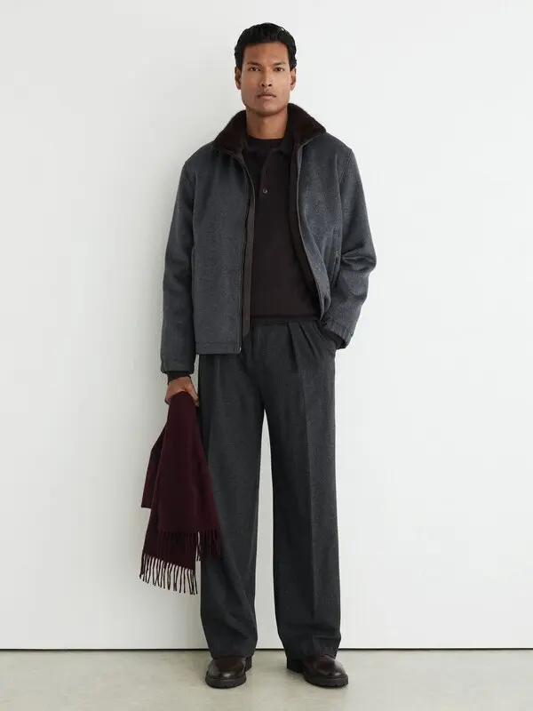REISS Oscar Wool-blend Faux-fur Trim Funnel Jacket
