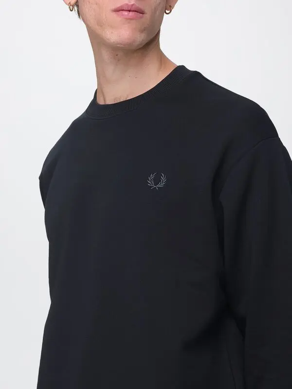 Fred Perry Cotton Crewneck Sweatshirt With Embroidered Logo And Dropped Shoulders