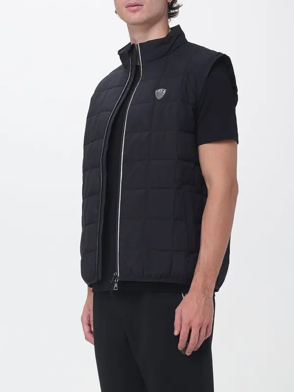 EA7 Short Quilted And Padded Nylon Vest With High Neck And Applied Logo