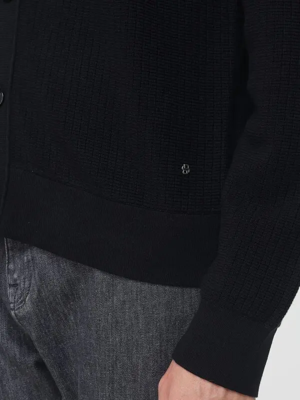 BOSS Wool And Cotton Blend Cardigan With Dropped Shoulders And Button Closure