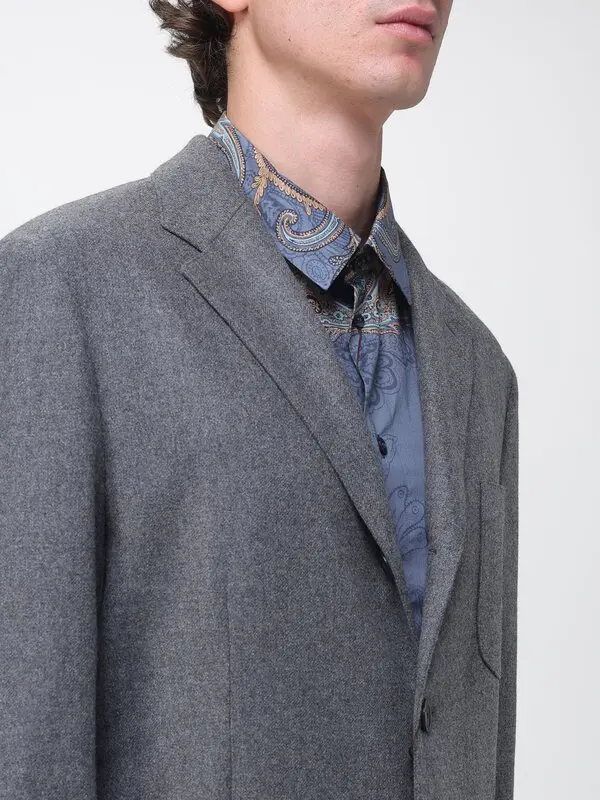 Etro Single-breasted Wool Blend Blazer With Peak Lapels And Patch Pockets