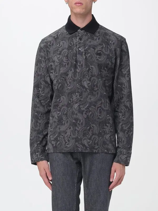 Etro Long-sleeved Paisley Print Cotton Piqué Polo Shirt