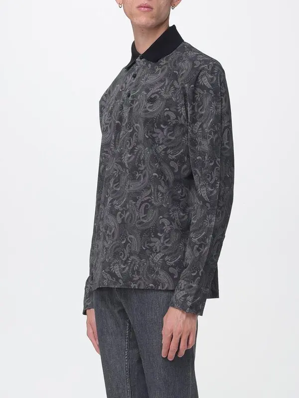 Etro Long-sleeved Paisley Print Cotton Piqué Polo Shirt