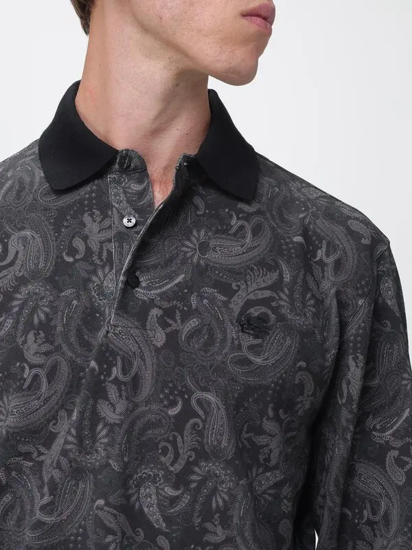 Etro Long-sleeved Paisley Print Cotton Piqué Polo Shirt