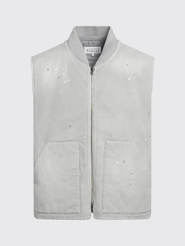 MAISON MARGIELA Cotton Waistcoat With Bomber Collar And Elasticated Hem - Grey