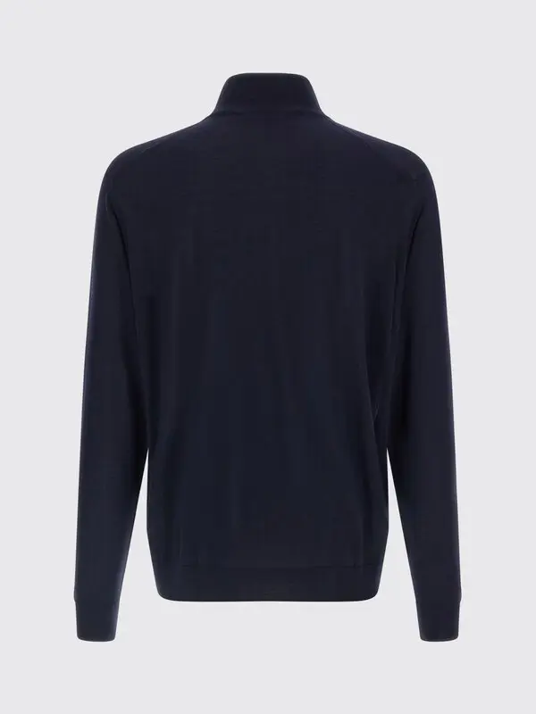 Kiton Pure Wool Half-zip Roll Neck Jumper With Ribbed Trims - Blue