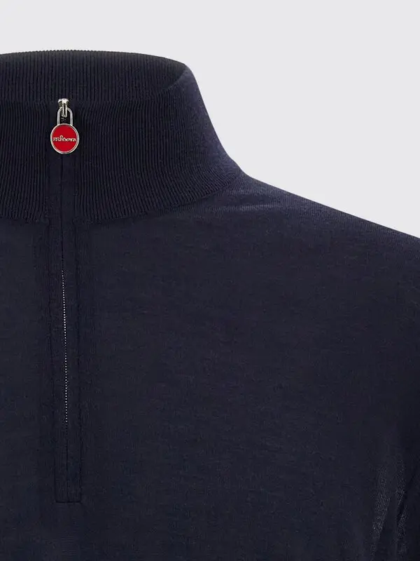Kiton Pure Wool Half-zip Roll Neck Jumper With Ribbed Trims - Blue