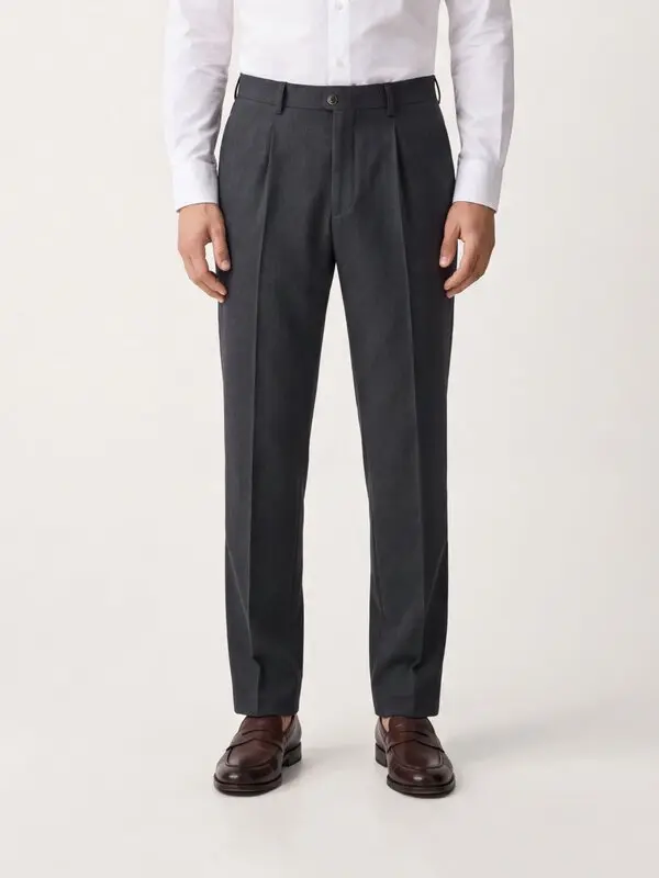 Incotex Straight Fit Pleated Wool Blend Tailored Trousers - Grey