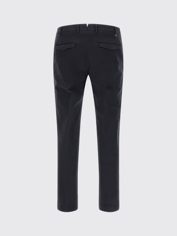 PT TORINO Slim Fit Pleated Stretch Cotton Chinos With Off-centre Closure - Blue