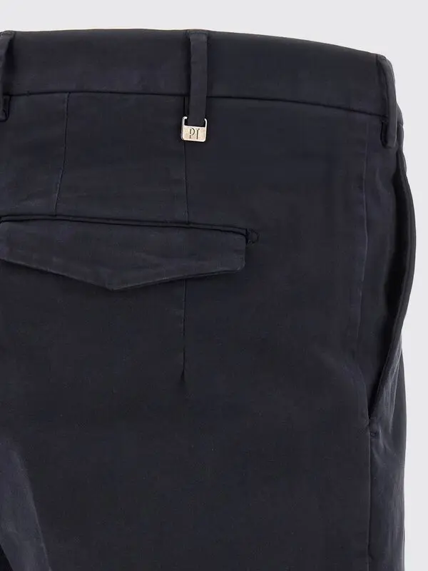 PT TORINO Slim Fit Pleated Stretch Cotton Chinos With Off-centre Closure - Blue