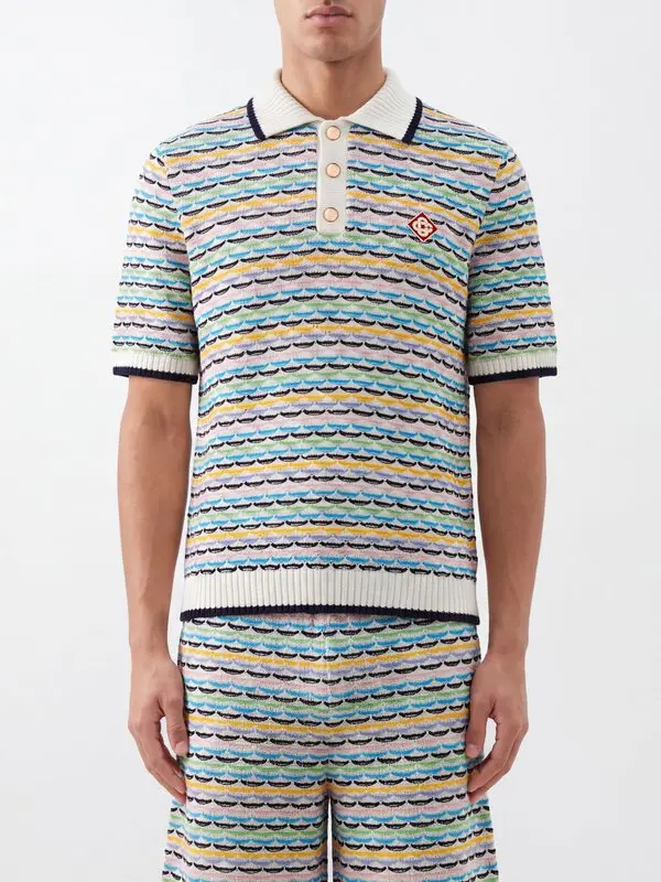 Casablanca Multicolour Striped Cotton Knit Polo Shirt