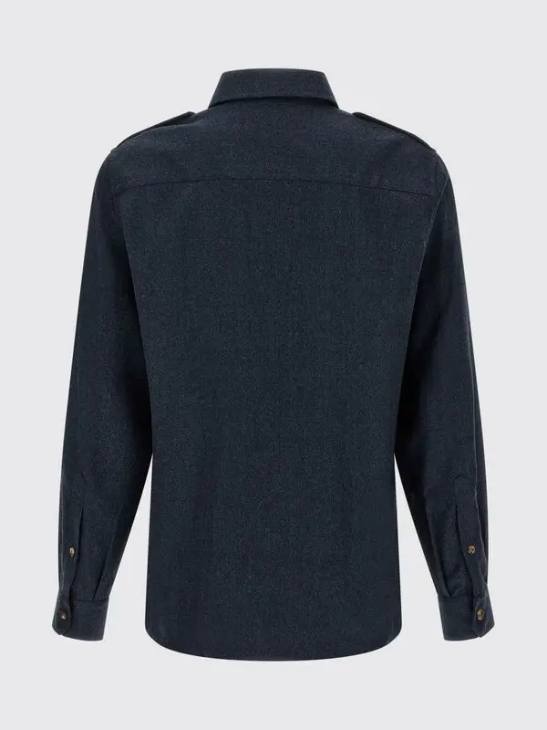 Brunello Cucinelli Long-sleeved Shirt In Pure Virgin Wool With Epaulettes