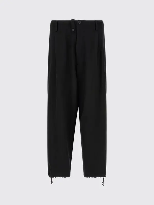 Yohji Yamamoto Wide-leg Pure Wool Trousers With Drawstring Hems