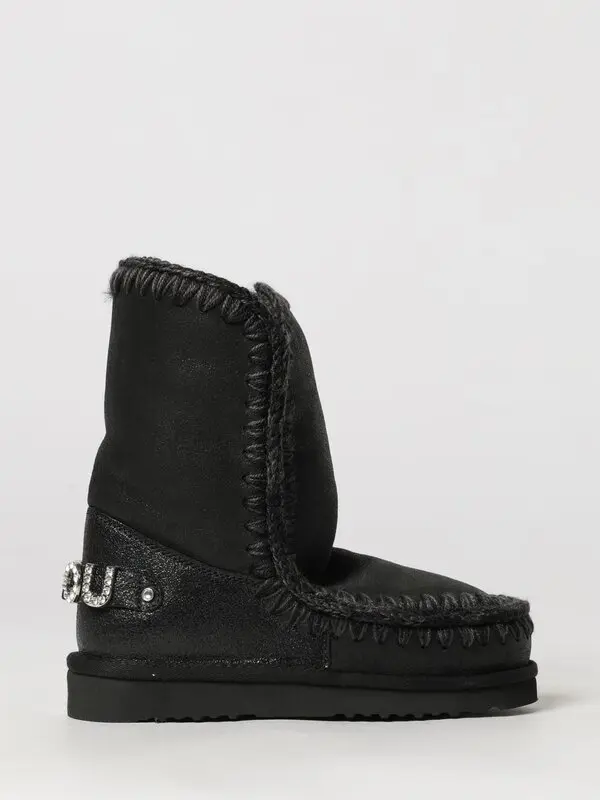 Mou Eskimo Nubuck Ankle Boots With Rhinestone Logo And Exposed Stitching