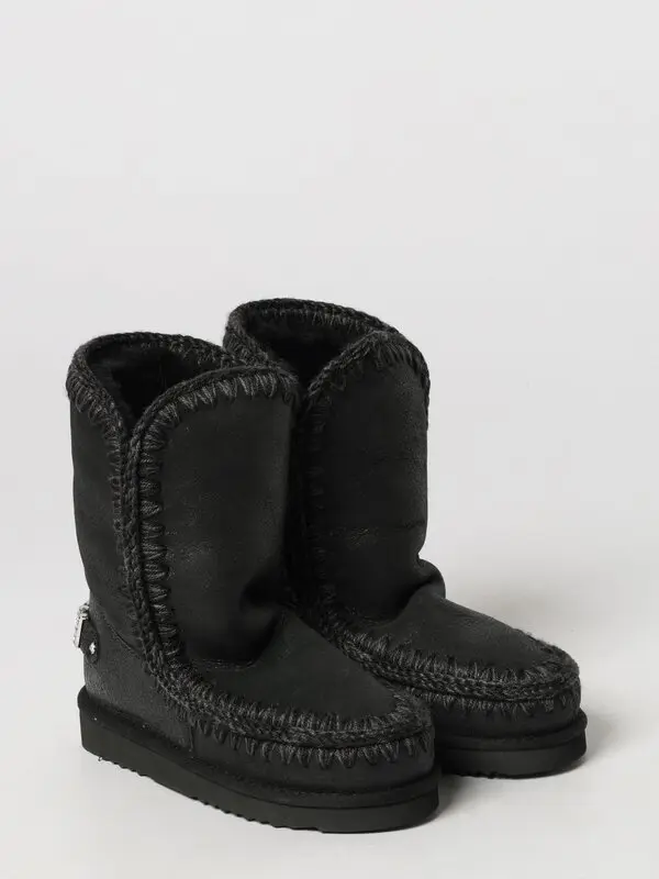 Mou Eskimo Nubuck Ankle Boots With Rhinestone Logo And Exposed Stitching