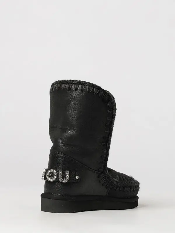 Mou Eskimo Nubuck Ankle Boots With Rhinestone Logo And Exposed Stitching