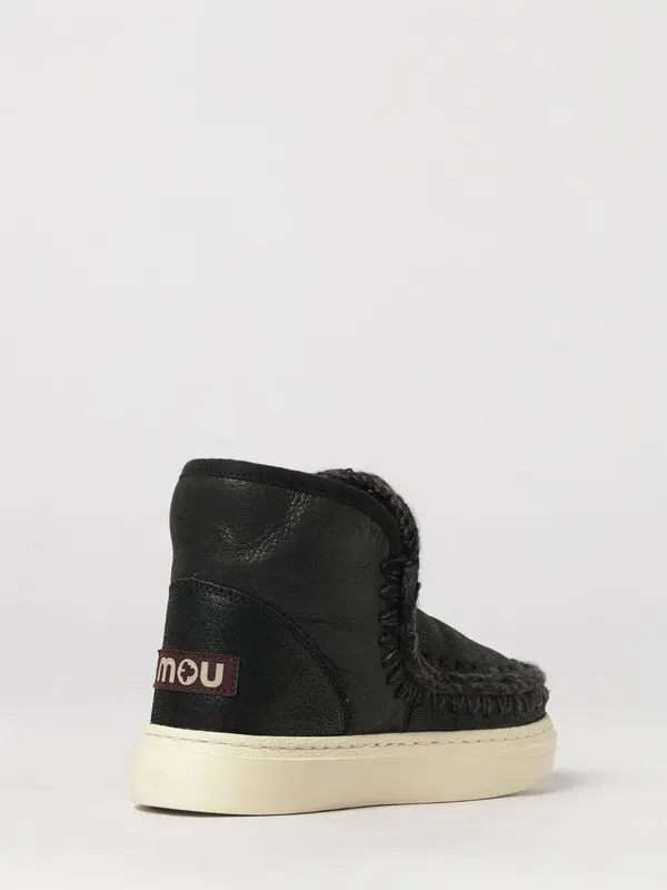 Mou Eskimo Nubuck Ankle Boots With Crochet Stitching And Wool Lining - Black