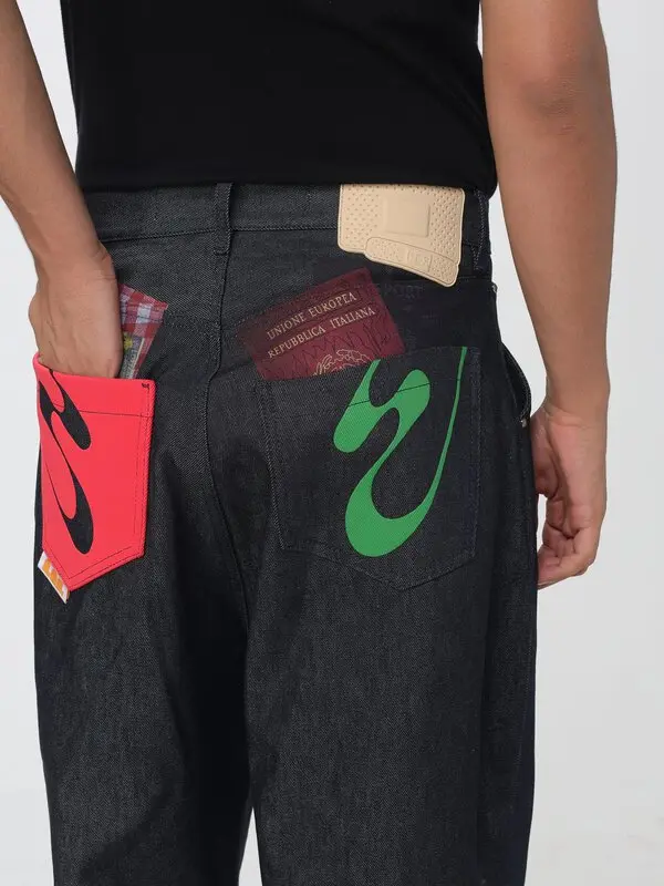 PDF Wide Leg Graphic Print Cotton Denim Jeans With Pleats