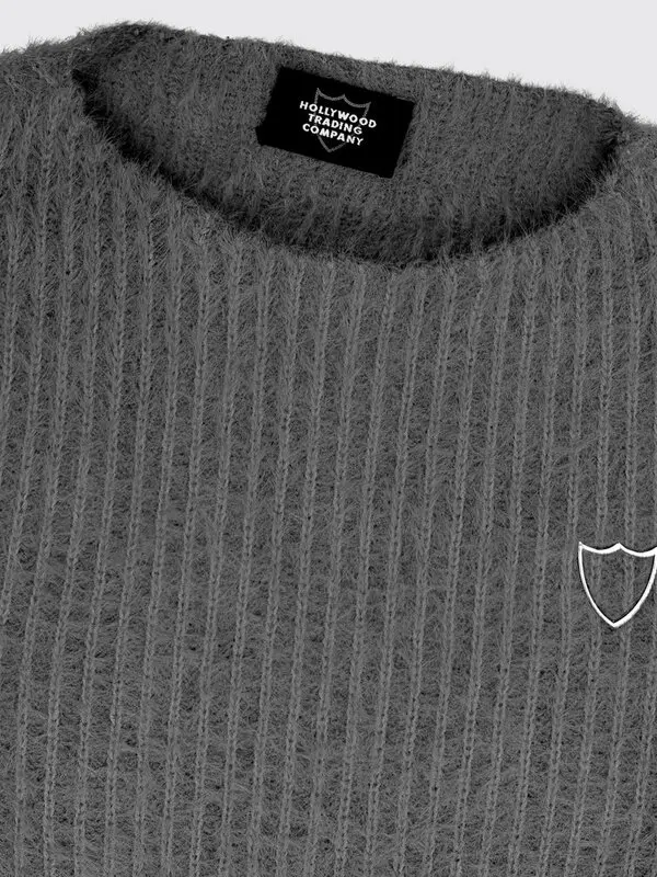 HTC LOS ANGELES Wool Crew-neck Jumper With Crest And Ribbed Trims - Grey
