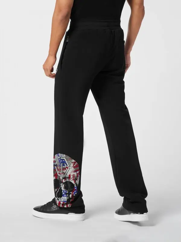 Philipp Plein Stretch Cotton Jogging Pants With Skull Print And Rhinestones