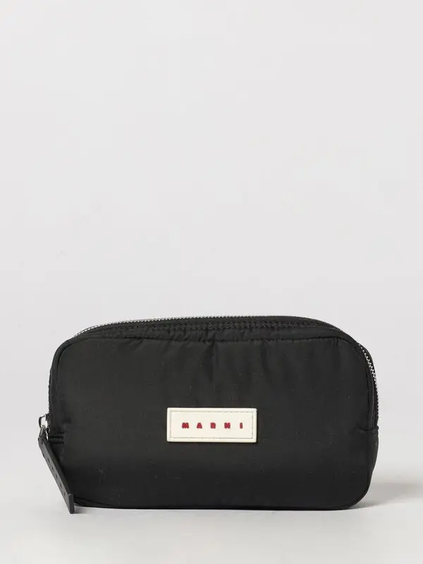 Marni Nylon Document Holder Pouch With Applied Logo And Zip Closure - Black